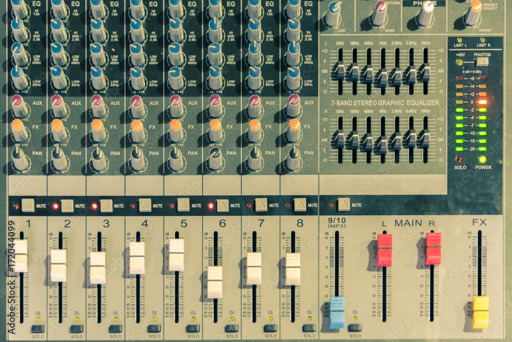 Sound mixer control panel : Vintage tone. Stock Photo | Adobe Stock