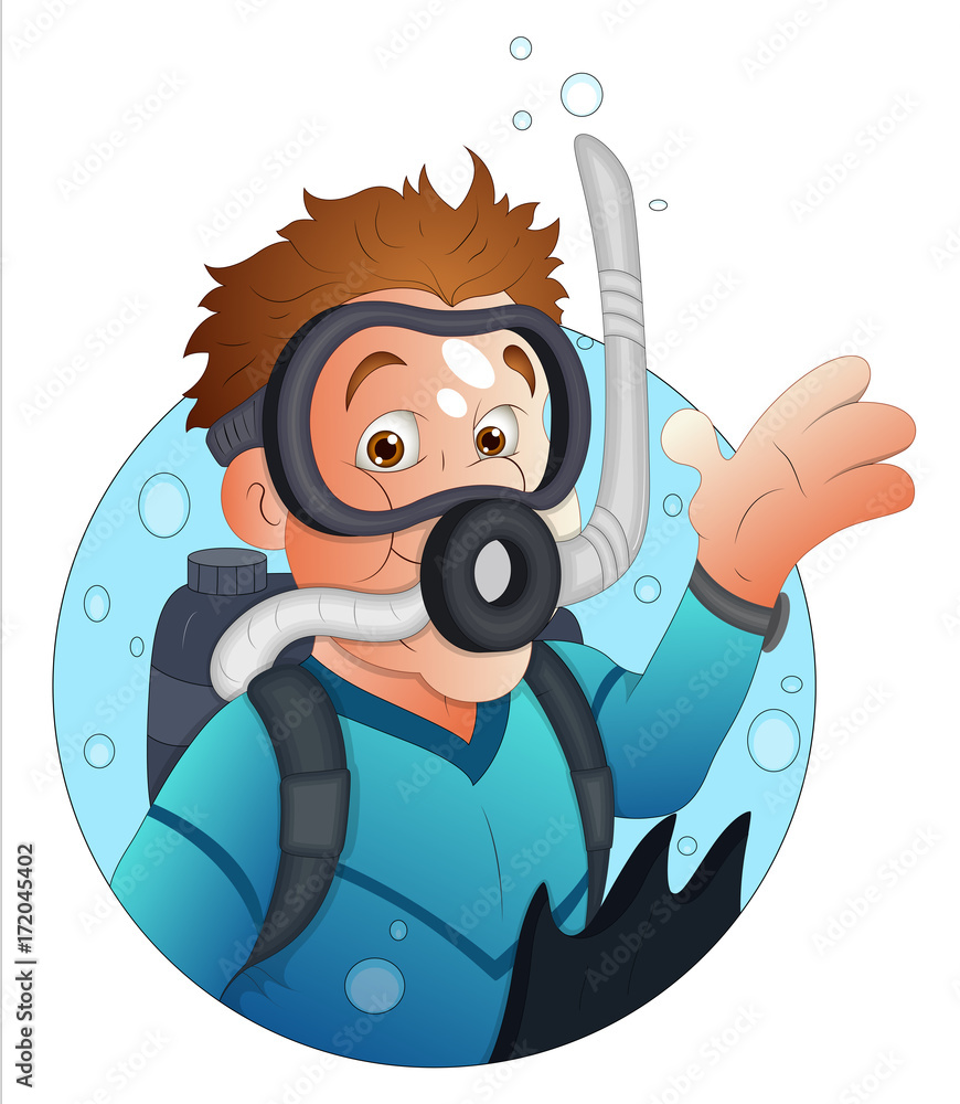 Cartoon Scuba Diver Character Stock Vector | Adobe Stock