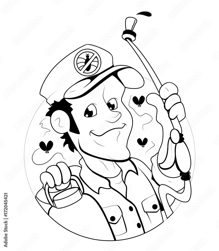Cartoon Exterminator Drawing Vector Stock Vector | Adobe Stock
