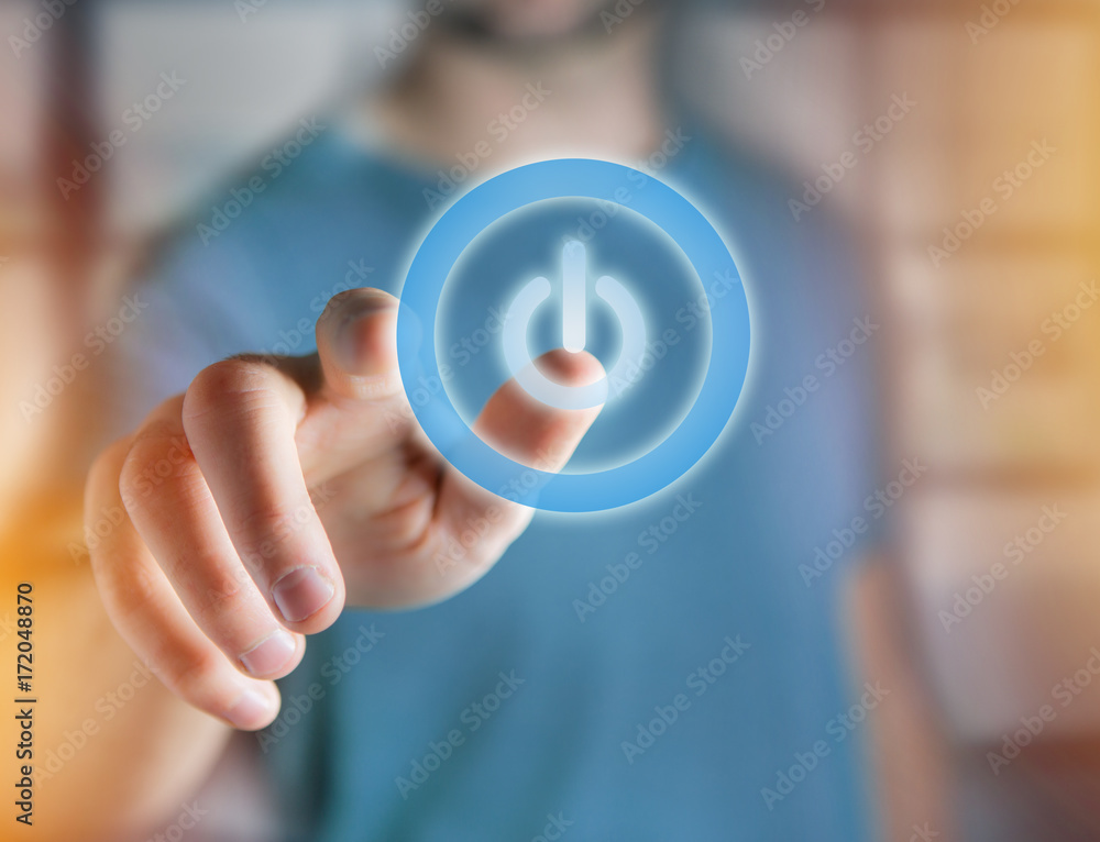 Power button symbol displayed on a futuristic interface - Technology ...