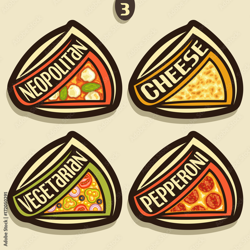 Vector set signs for italian Pizza: 4 labels for pizzeria menu with ...