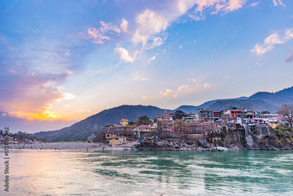 Dusk time at Rishikesh, holy town and travel destination in India ...