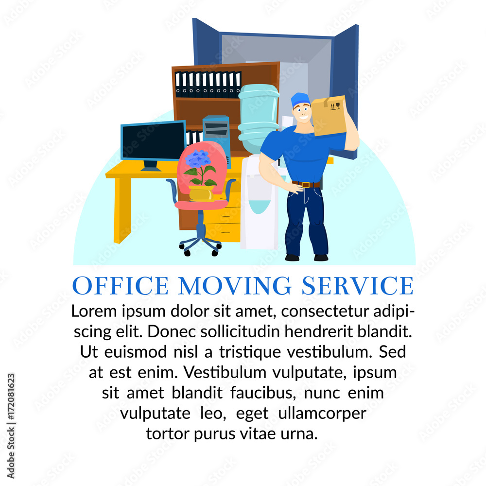 Moving service guy with furniture and moving truck vector illustration ...