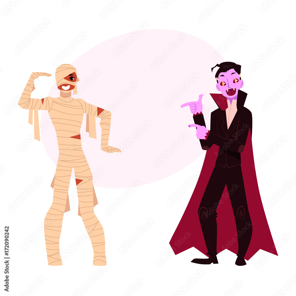 Young man dressed in Halloween party costumes - mummy and vampire ...