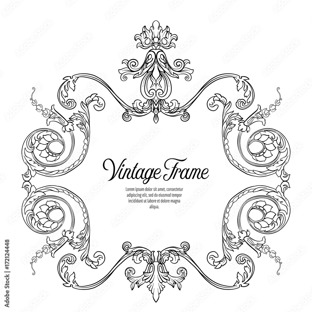Vintage richly decorated frame in rococo style for menus, ads, a Stock ...
