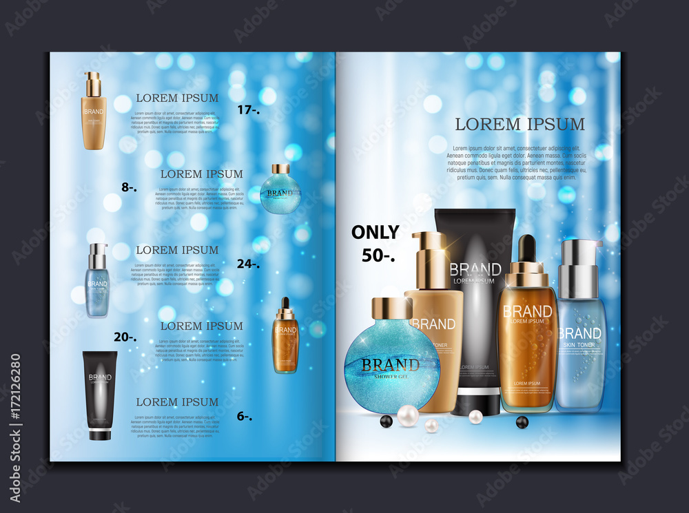 Design Cosmetics Product Brochure Template for Ads or Magazine Stock ...