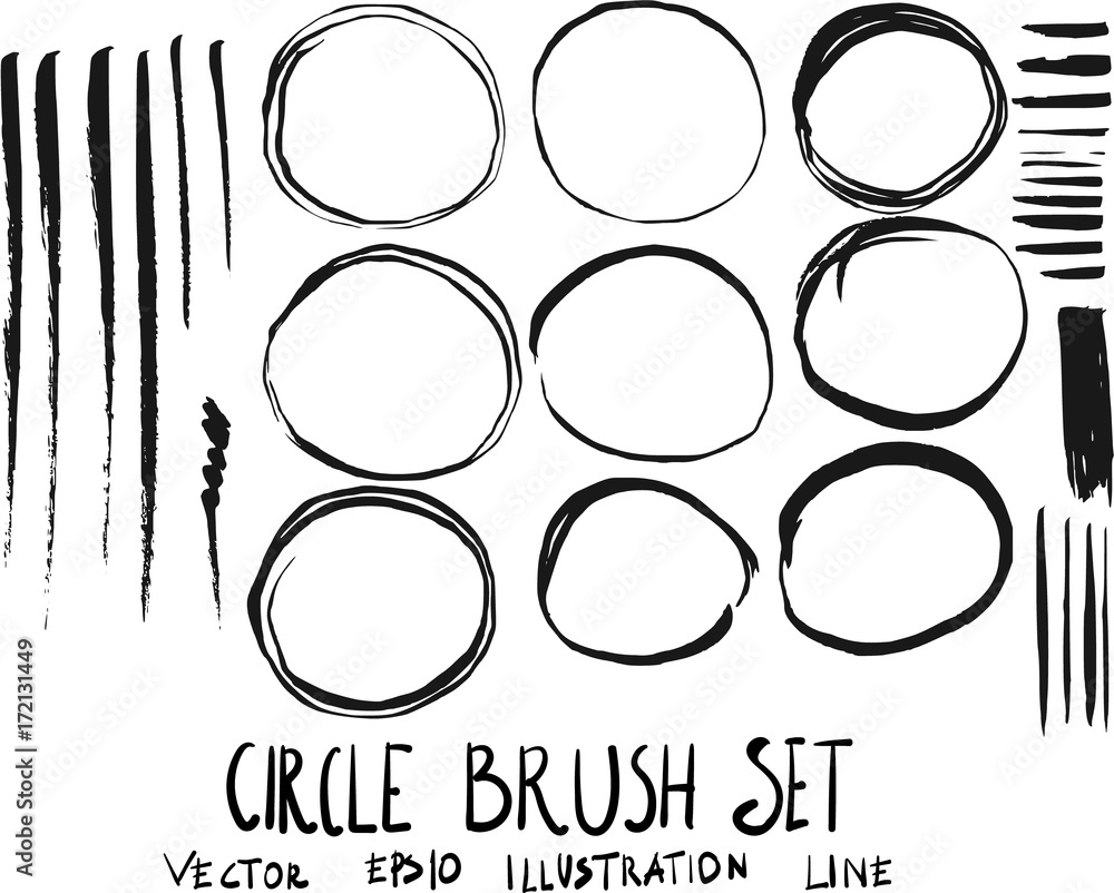 Set of circle brush doodle illustration Hand drawn Sketch line vector ...