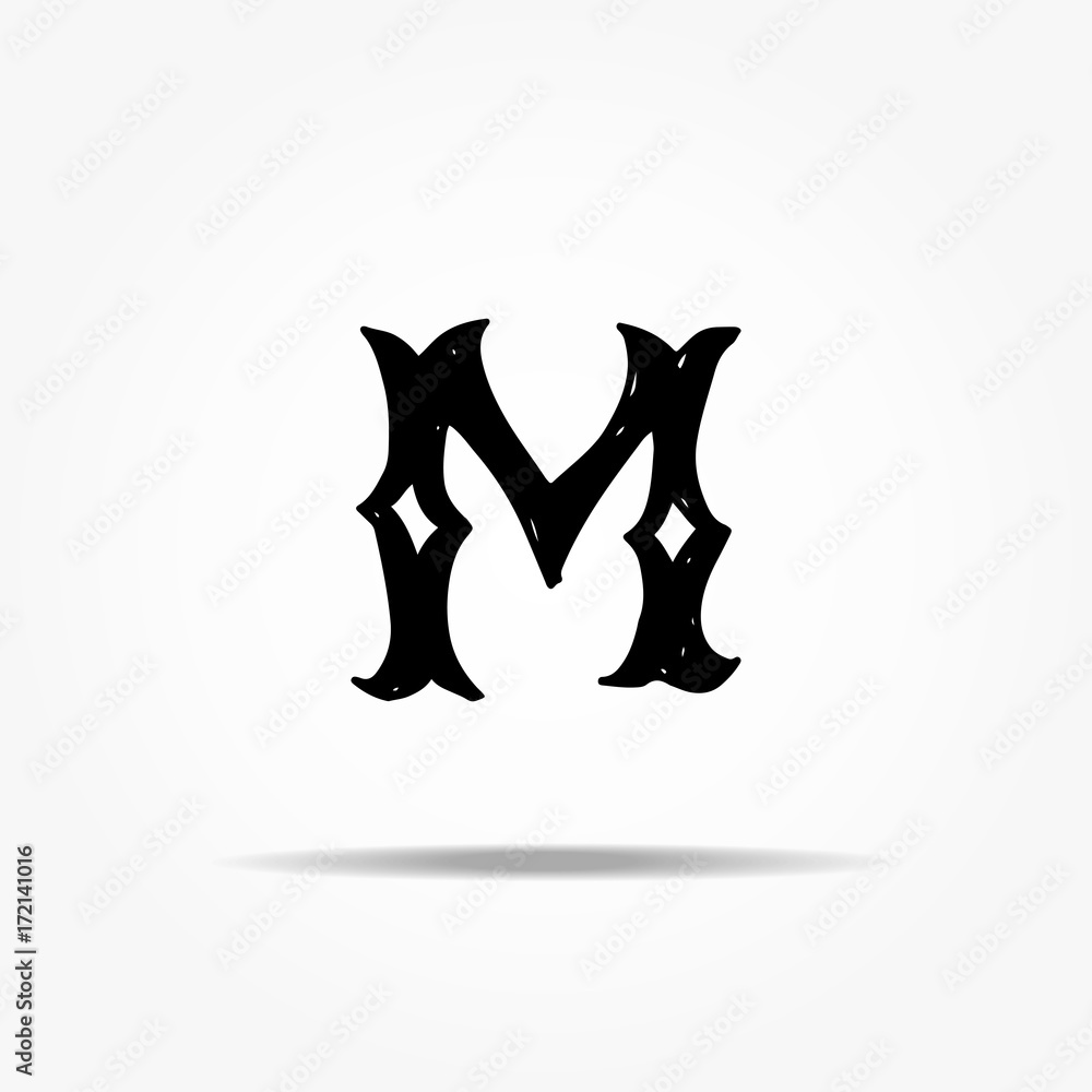 Antique letter M. Vintage hand drawn gothic font Western vector grunge ...