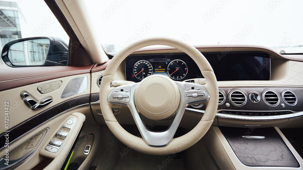 Car interior luxury. Interior of prestige modern car. Leather ...