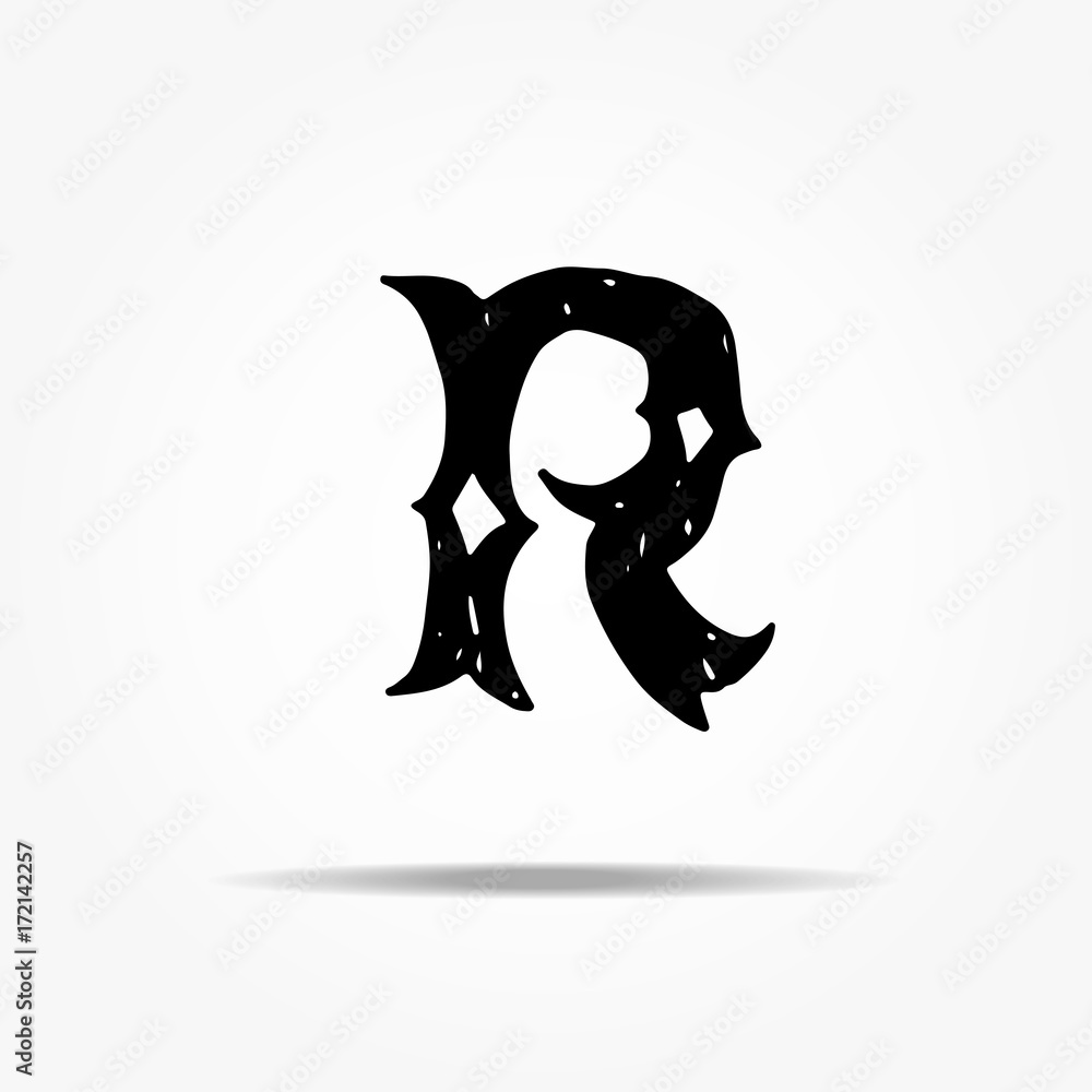 Antique letter R. Vintage hand drawn gothic font Western vector grunge ...