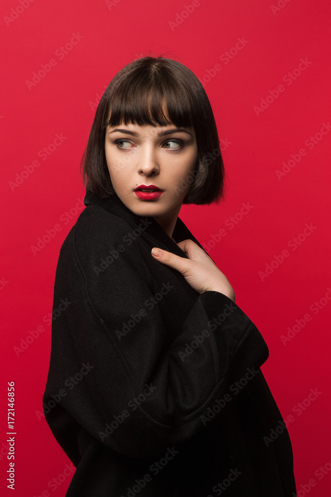 Woman in fear. Scared young female. Fashion model in apprehension ...