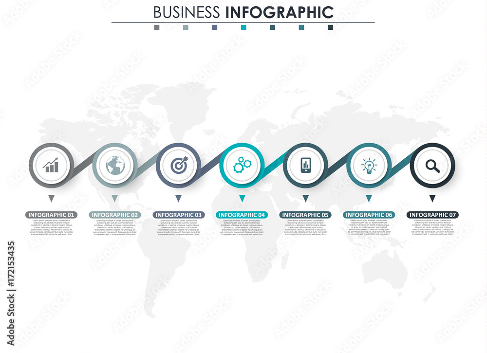 Business data, chart. Abstract elements of graph, diagram with 7 steps ...