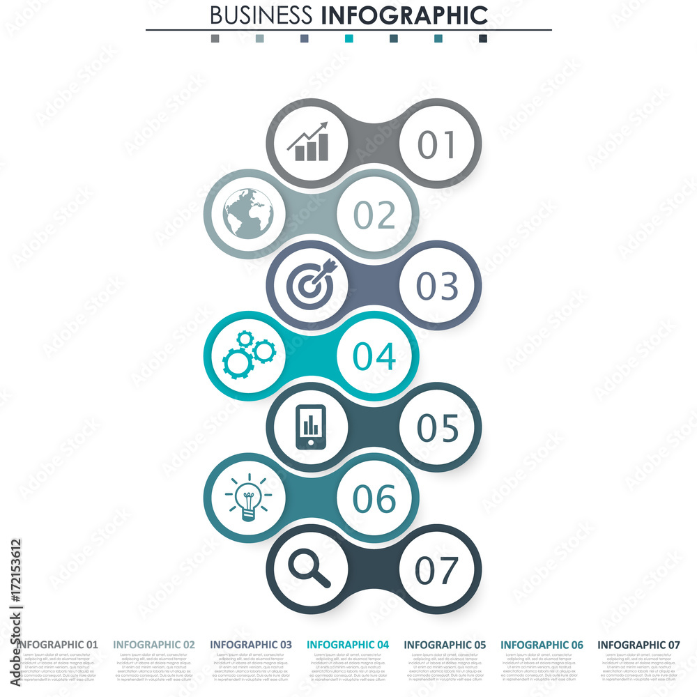 Business data, chart. Abstract elements of graph, diagram with 7 steps ...