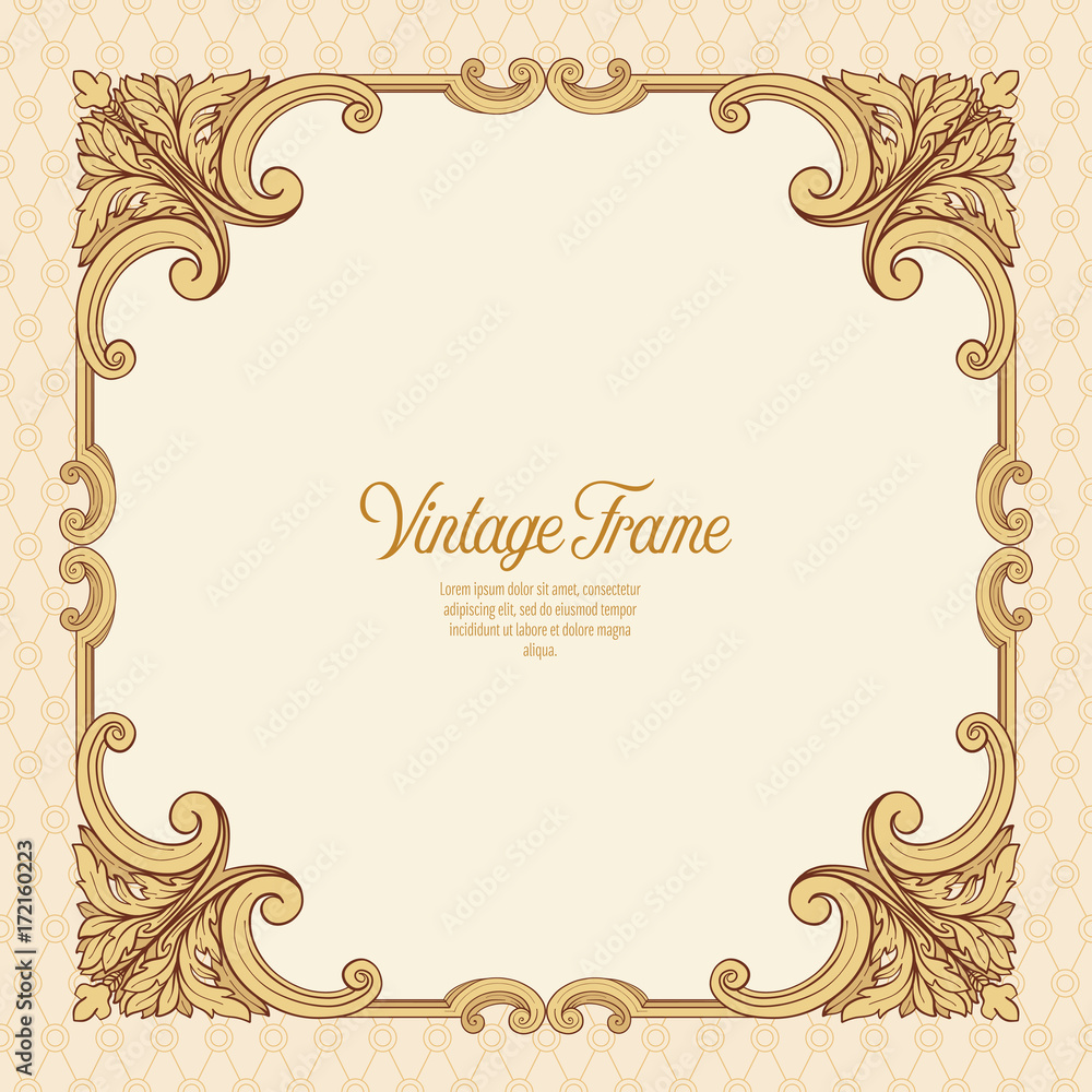 Vintage richly decorated frame in rococo style for menus, ads, a Stock ...