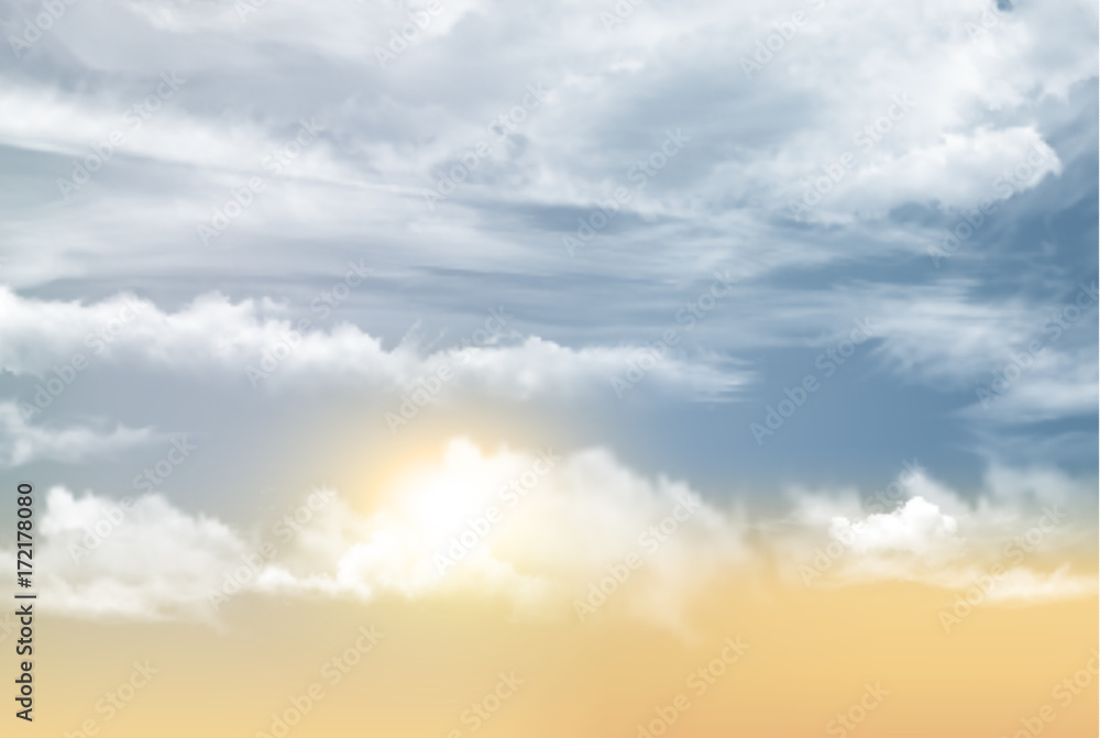 Sunset sky background with transparent clouds. Vector illustration ...