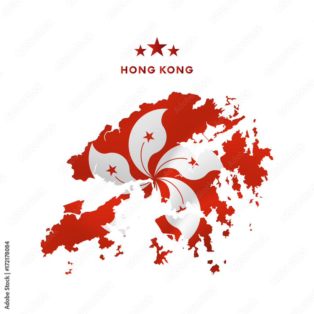 Hong Kong map with waving flag. Vector illustration. Stock Vector ...