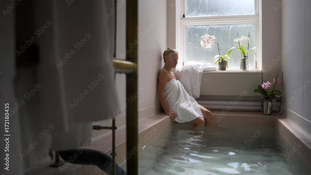 Beautiful mature woman in historic Roman Bath in Berkeley Springs State ...