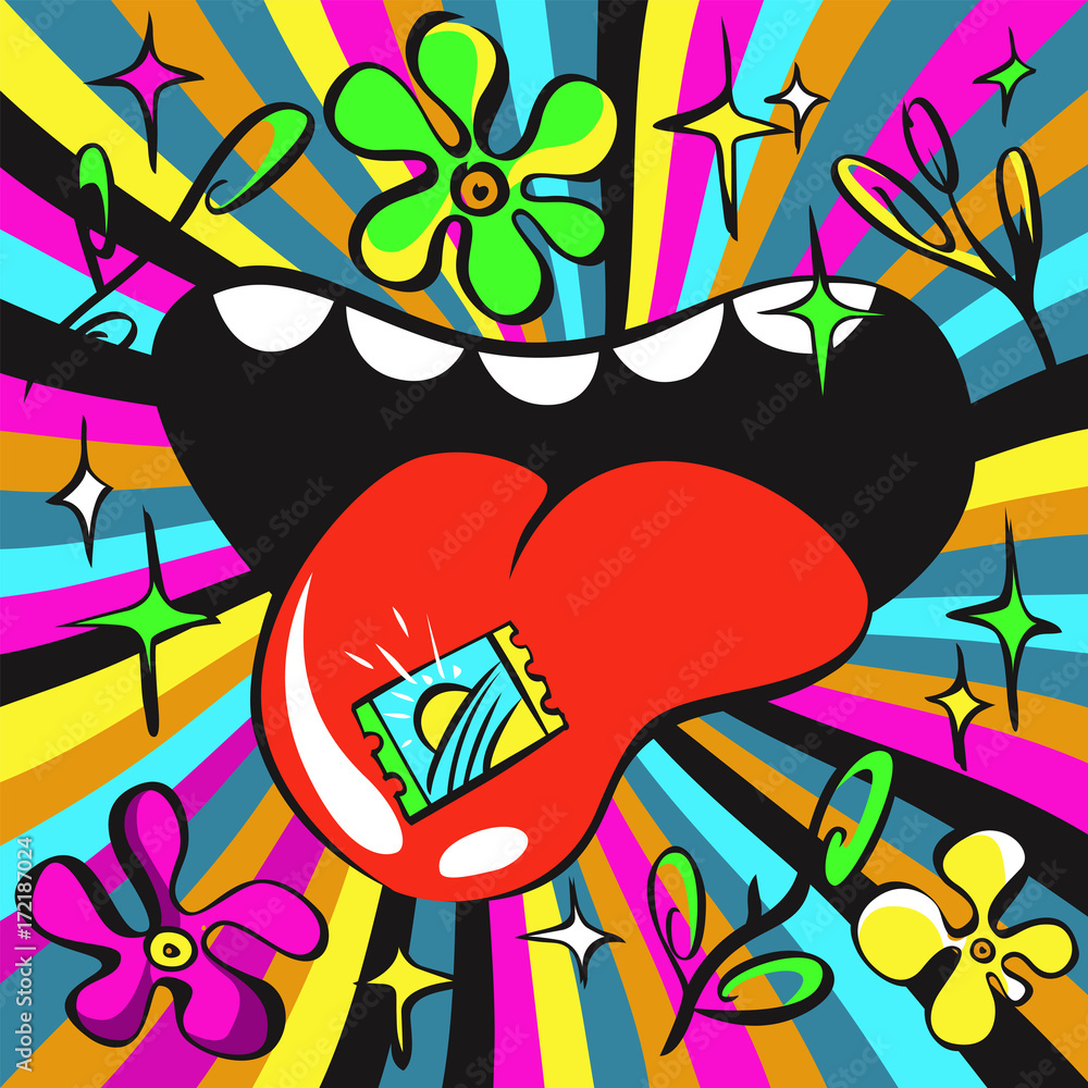 Lsd Psychedelic Illustration Acid Mark On Tongue Bright Colours Stock Vector Adobe Stock