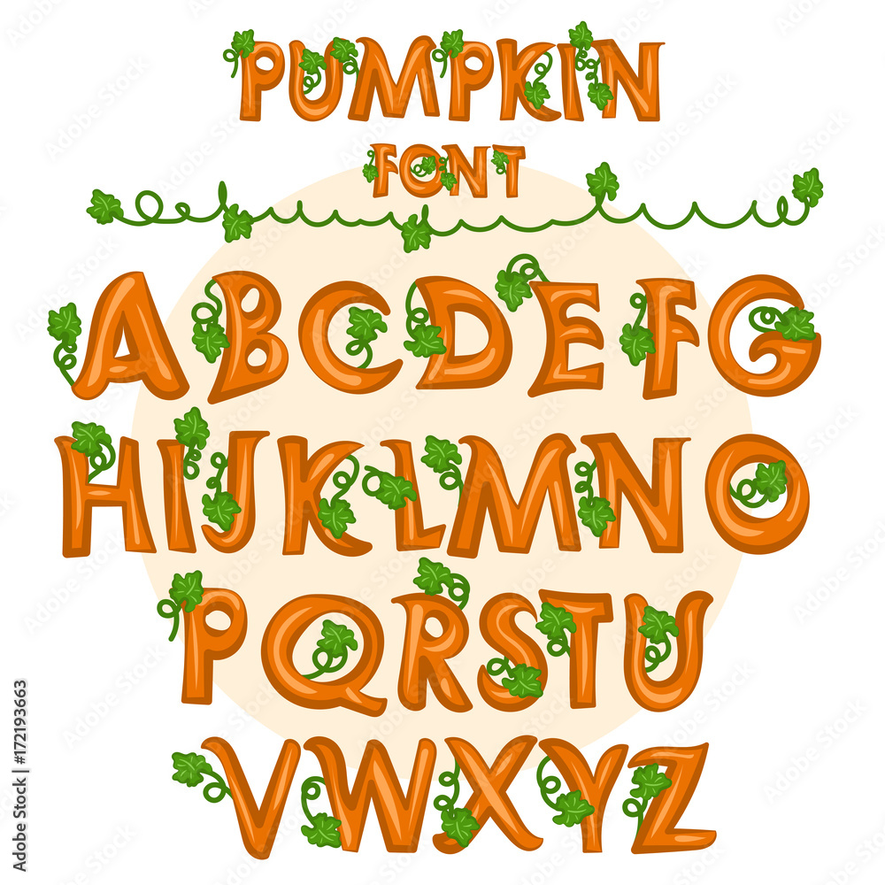 Stylized pumpkin alphabet for autumn theme. Font for Halloween. Vector ...