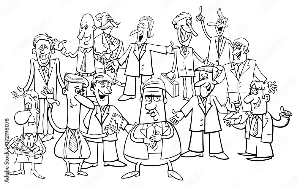Black And White Cartoon Businessmen Group Stock Vector Adobe Stock 5036