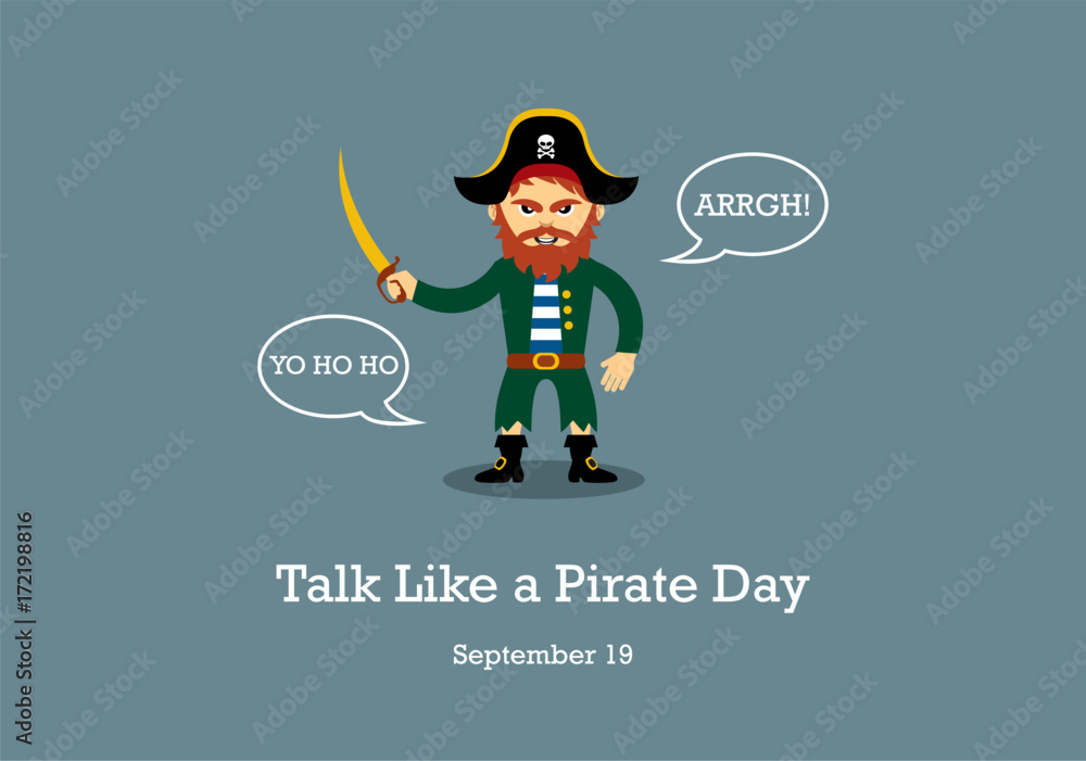 Talk Like a Pirate Day vector. Pirate cartoon character. Pirate vector ...