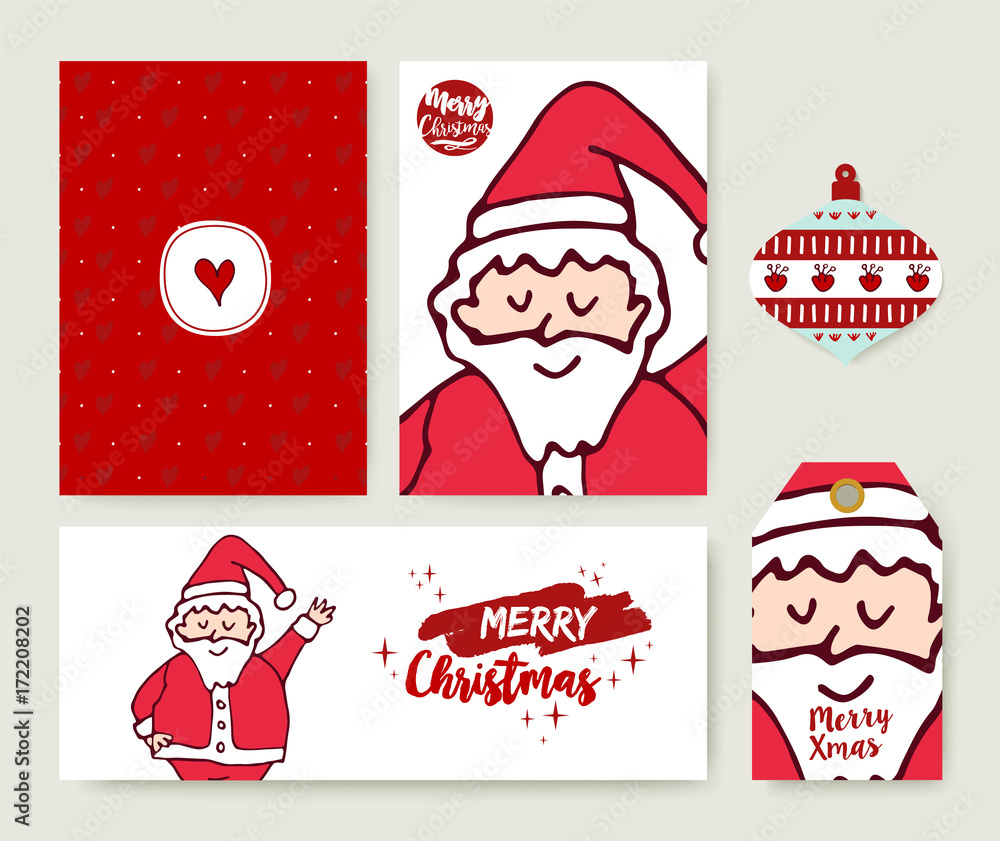 Christmas santa claus cartoon holiday card set Stock Vector | Adobe Stock