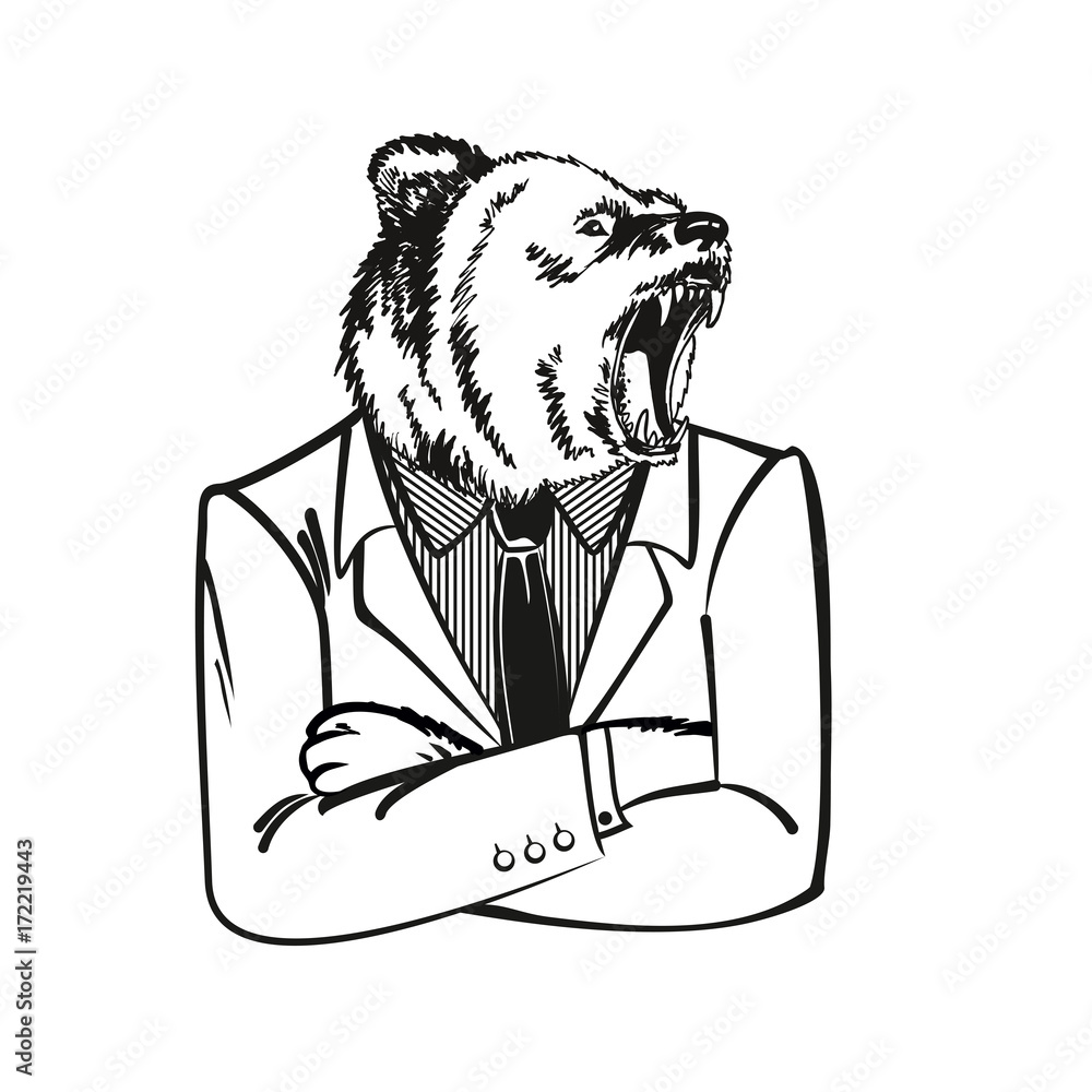 The bear, dressed in an office suit. Drawn sketch furry illustration ...