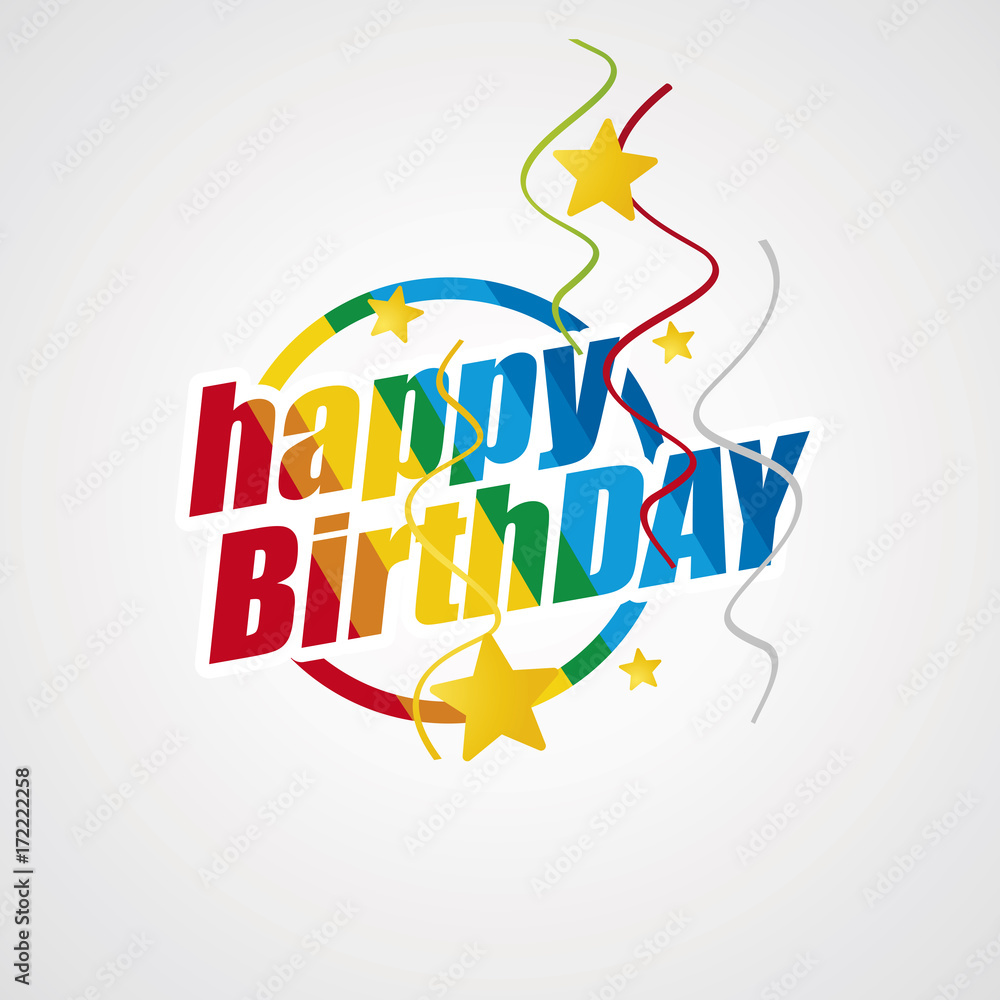 Happy Birthday color logo and ring gray greeting card Stock Vector ...