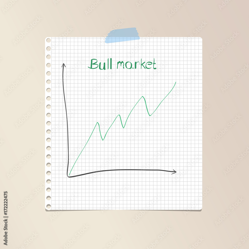 Bull market chart symbol on ripped note paper,vector illustration ...
