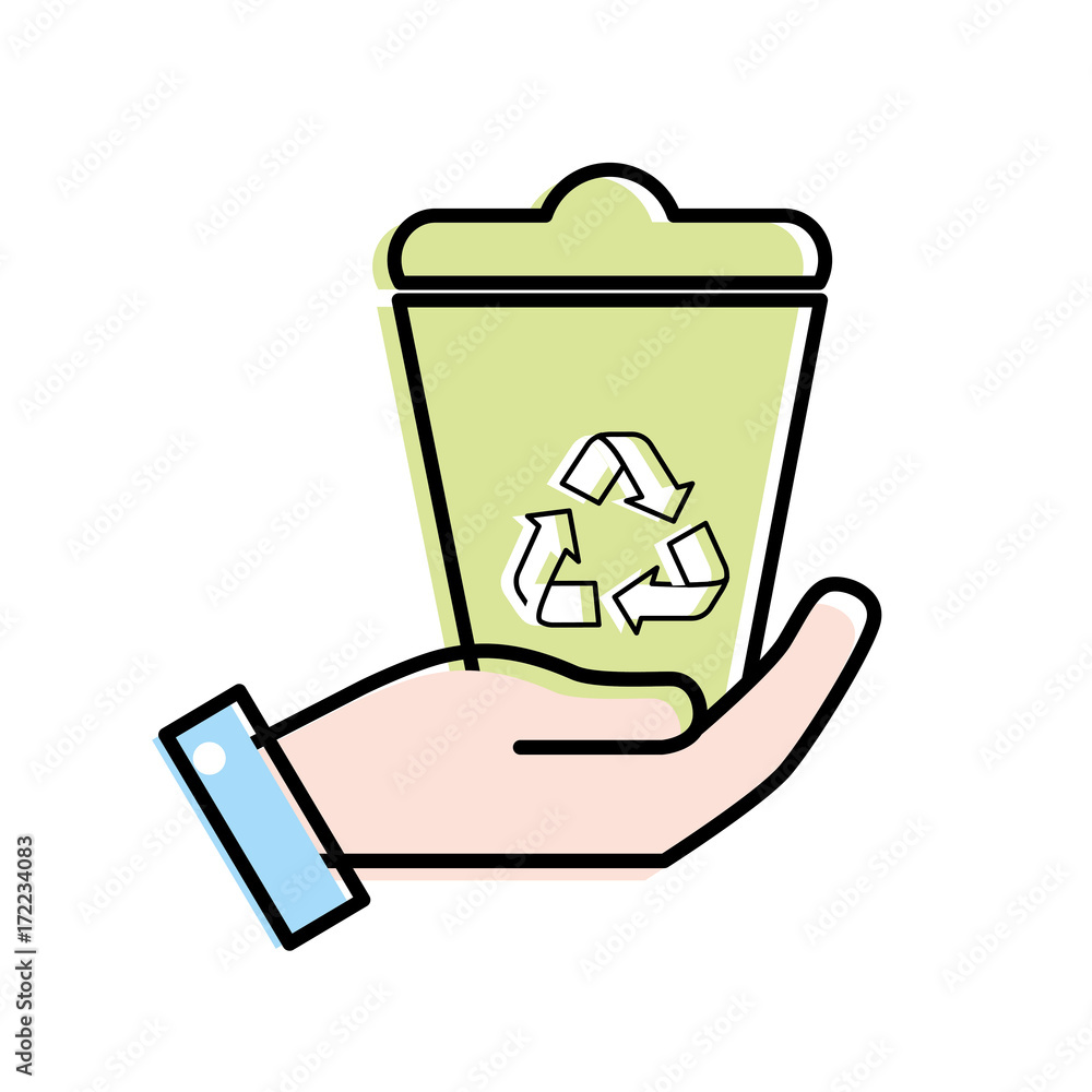 hand with can recycle to environment care vector illustrationhand with ...