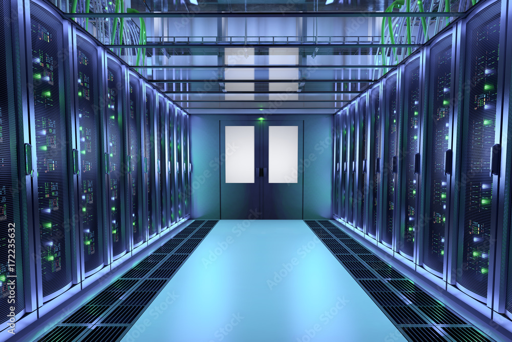 Server racks in data center hall. Communication equipment Stock ...