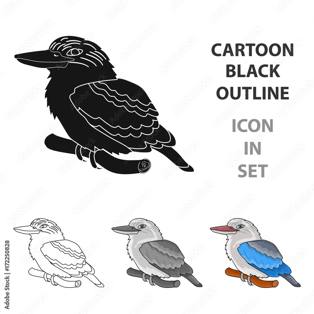 Kookaburra sitting on branch icon in cartoon style isolated on white ...