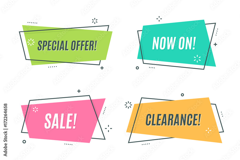 Flat linear promotion ribbon banner, scroll, price tag, sticker, Stock ...