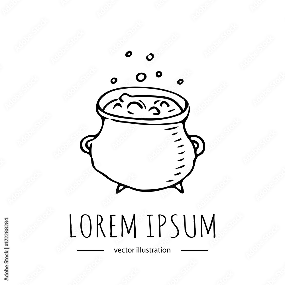 Hand drawn doodle Happy Halloween related icon - Pot with boiling green ...