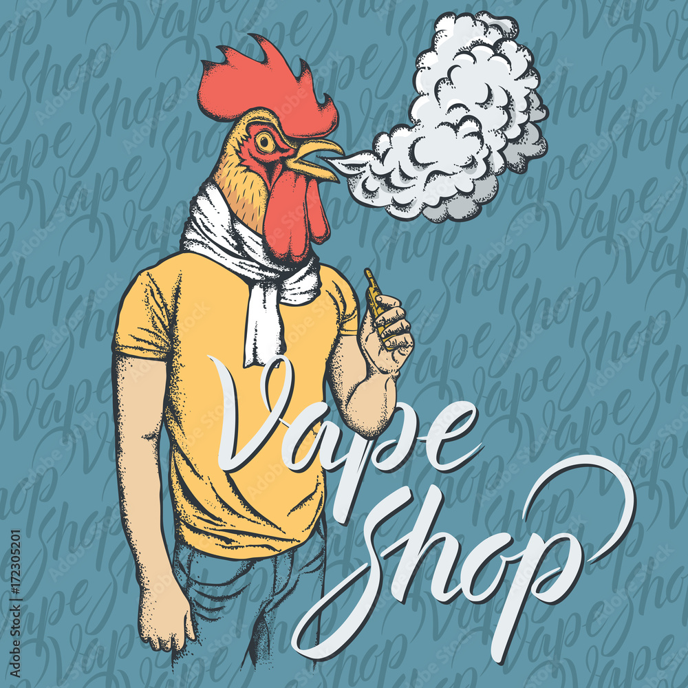 Rooster vaping an electronic cigarette Stock Vector | Adobe Stock