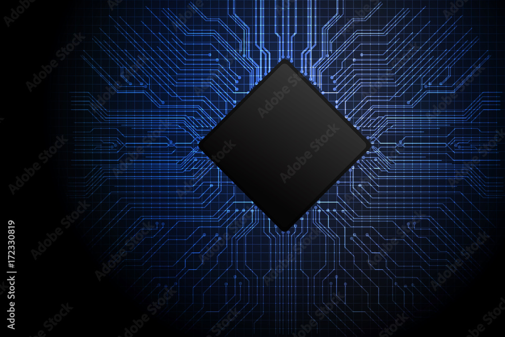 vector cpu chipset on blue mainboard line Stock Vector | Adobe Stock