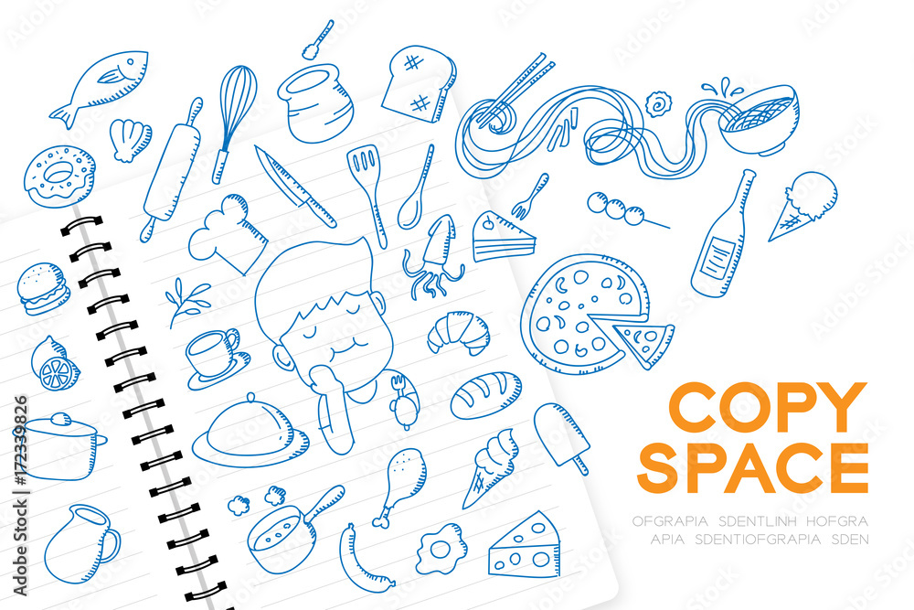 Notebook with kid boy hand drawing set, Imagine of Future Occupation ...