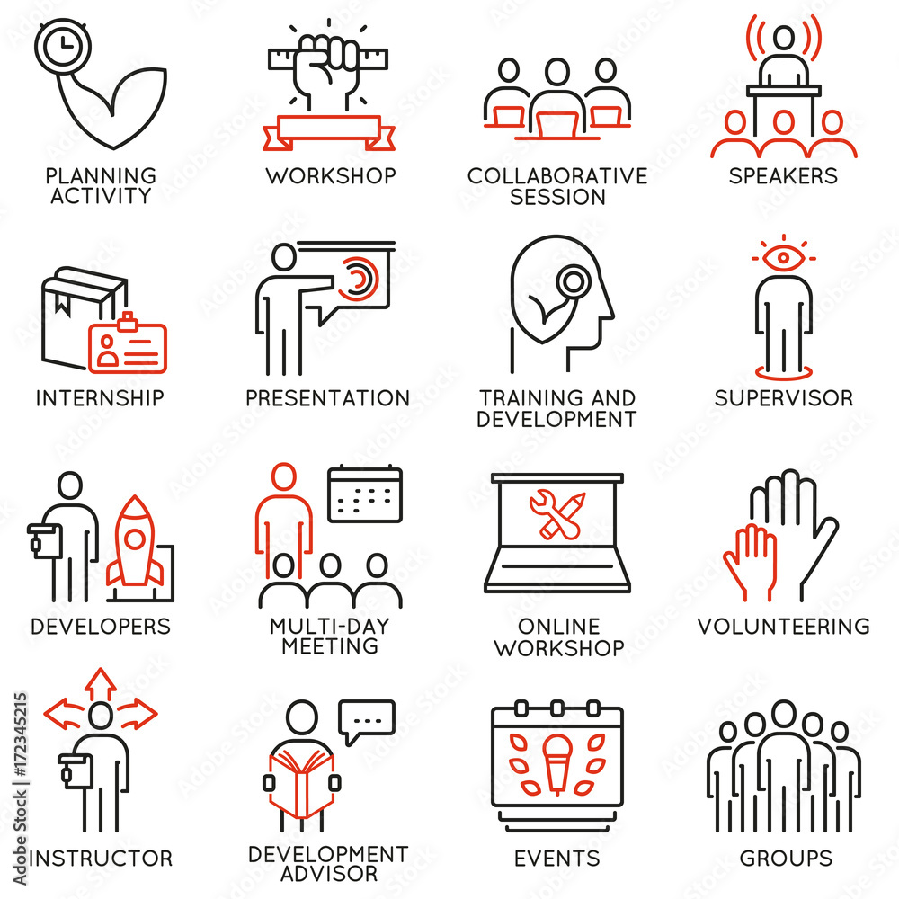 Vector set of 16 icons related to career progress, professional ...