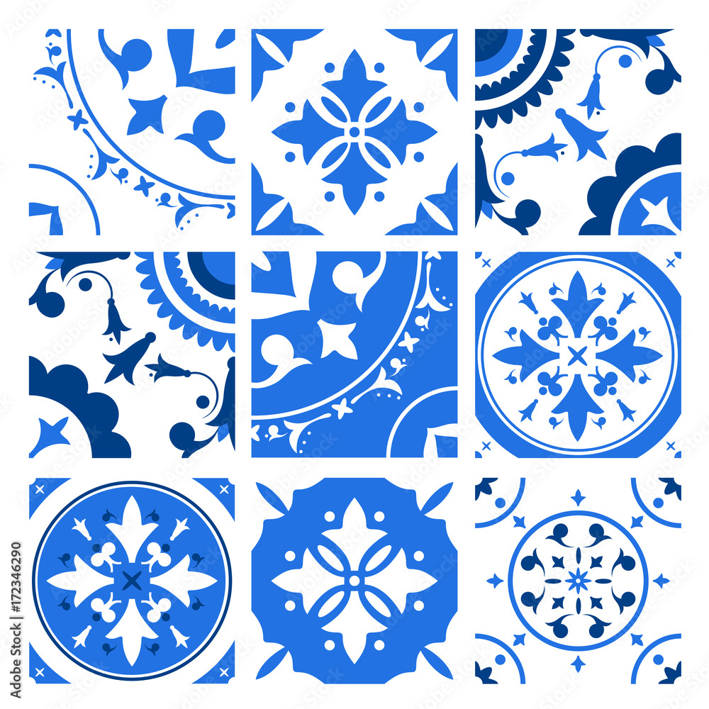 Collection of ceramic tiles with different traditional oriental ...