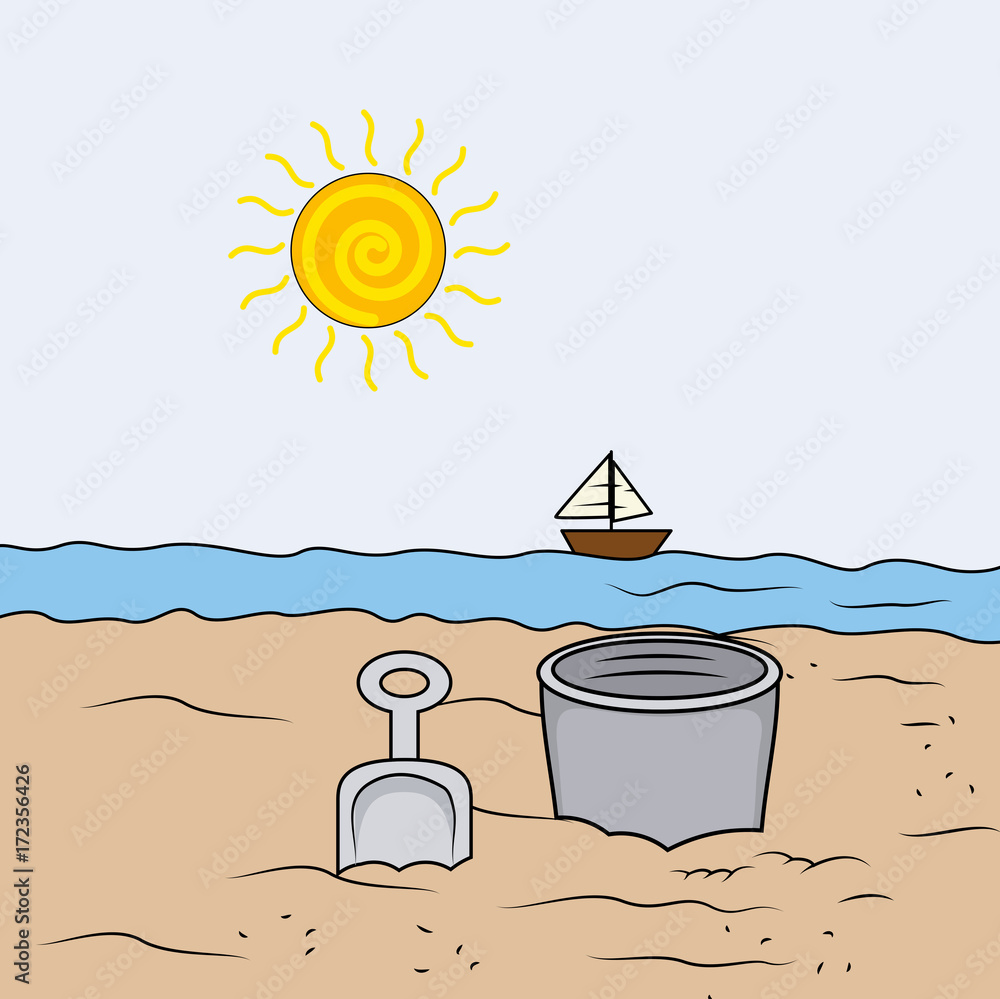 Beach - clip-art vector illustration Drawing Stock Vector | Adobe Stock