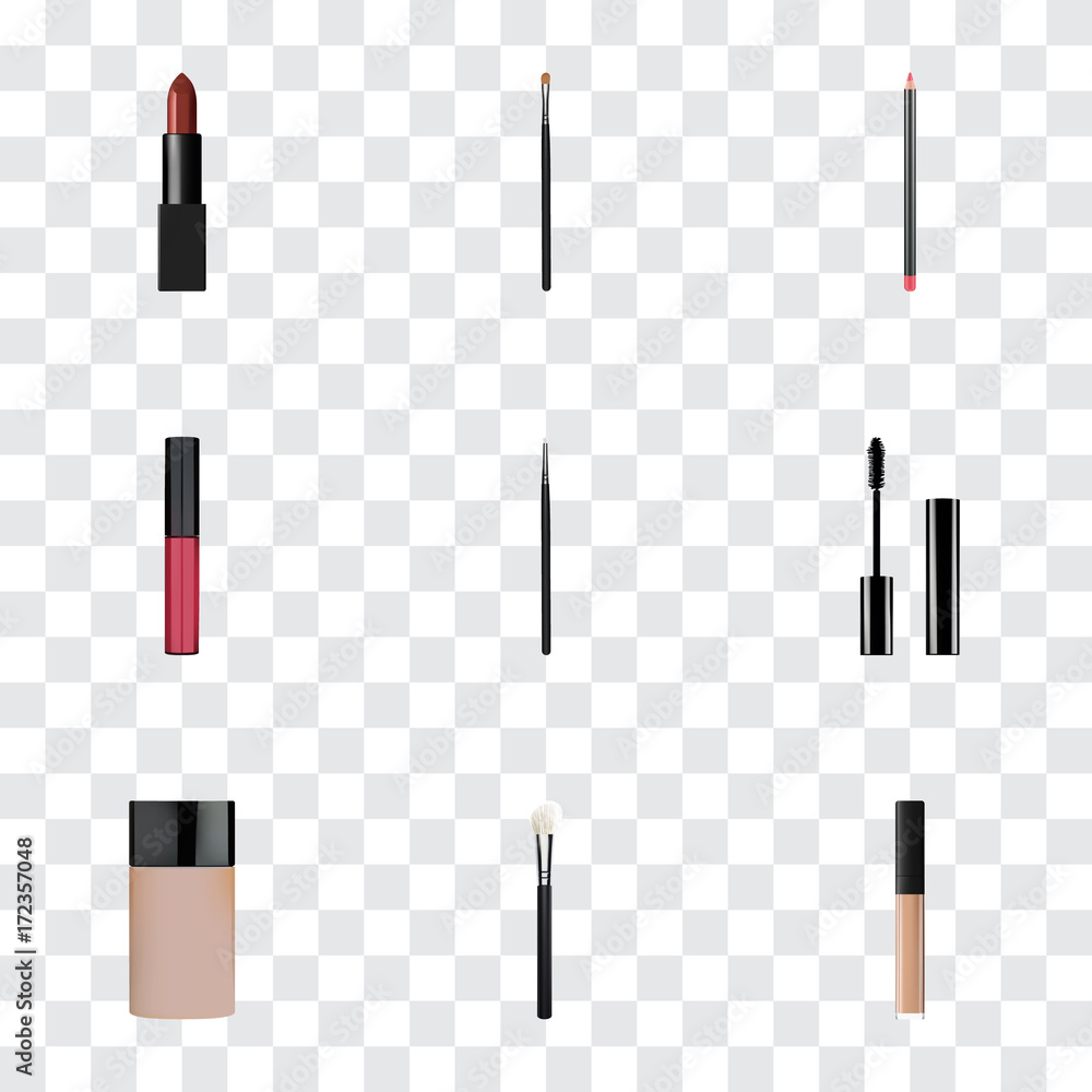 Realistic Mouth Pen, Cosmetic Stick, Concealer And Other Vector ...
