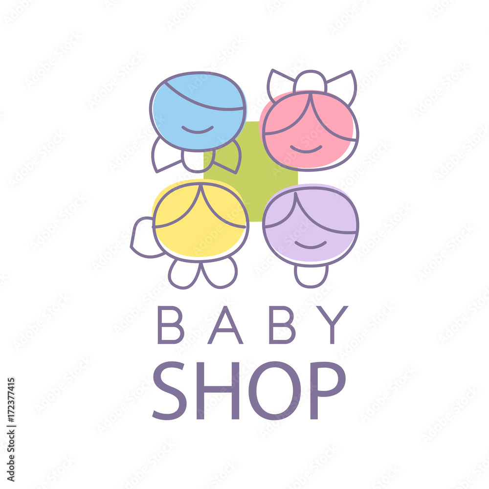 Baby shop logo design, emblem with kid faces Stock Vector | Adobe Stock