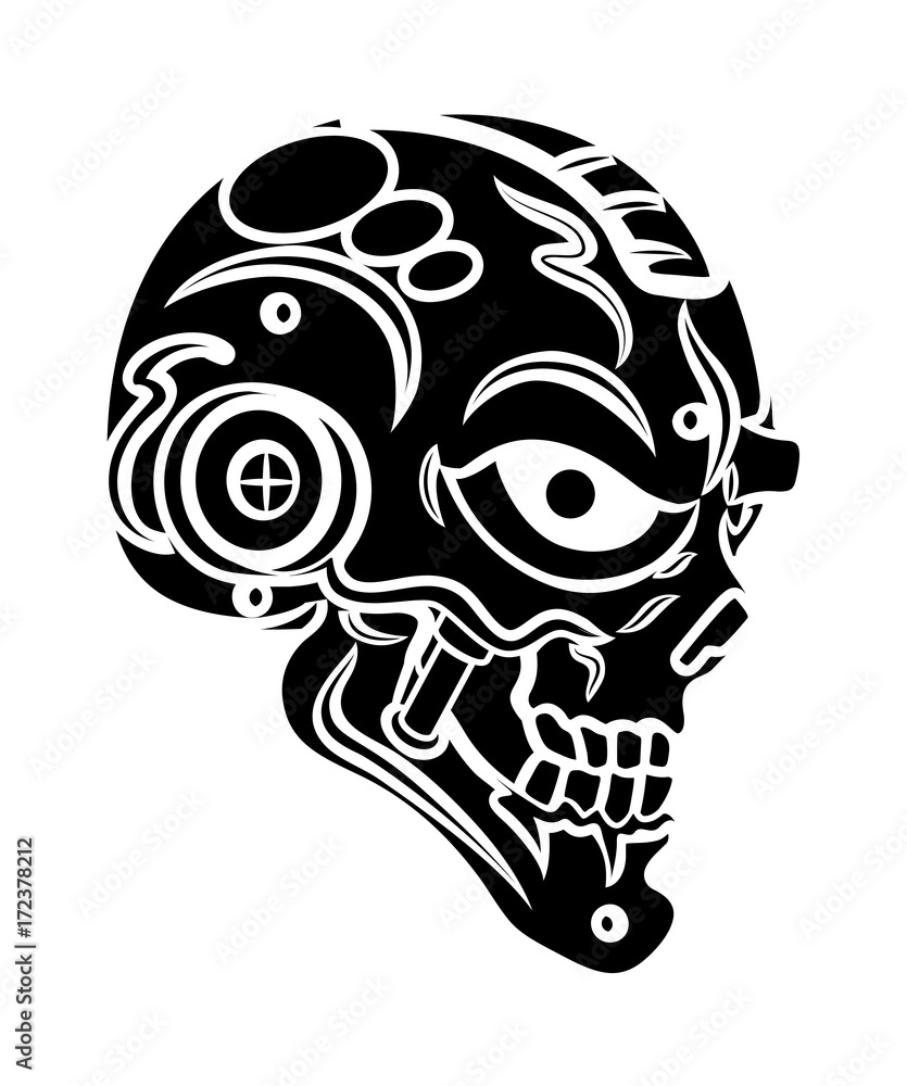 Mechanical Skull Drawing