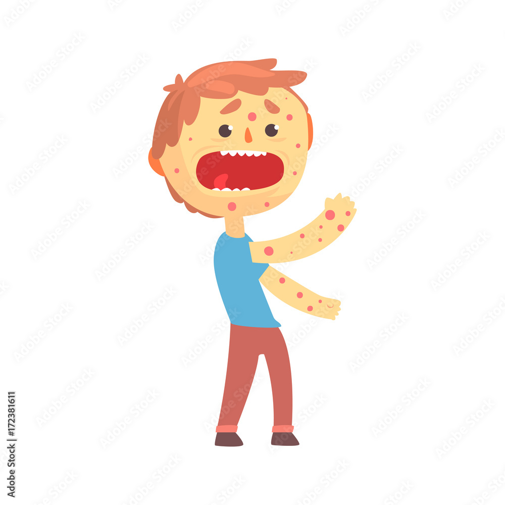 Frightened boy character with a rash on his body cartoon vector ...