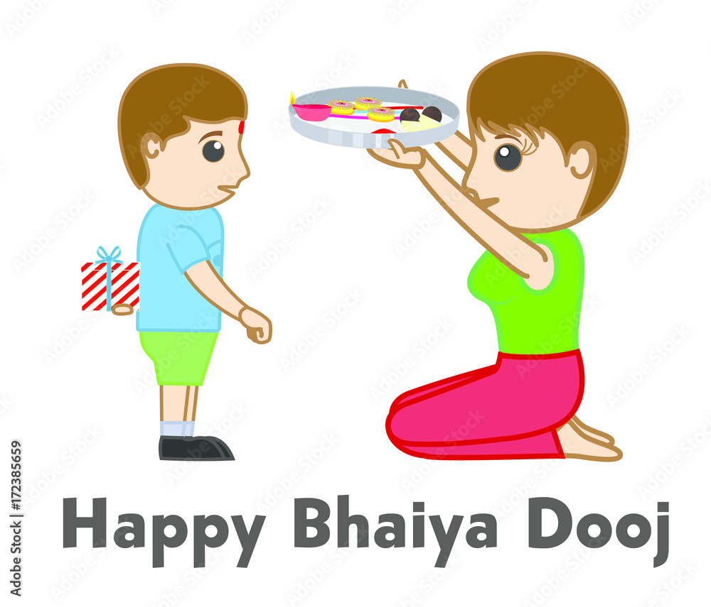 Happy Bhaiya Dooj - Cartoon Characters Vector Stock Vector | Adobe Stock