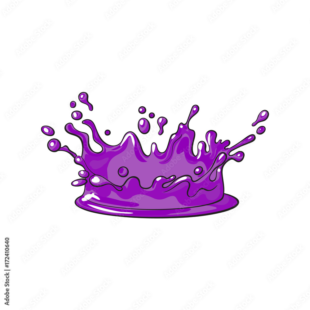 vector purple juice drop, blot cartoon. Isolated illustration on a ...