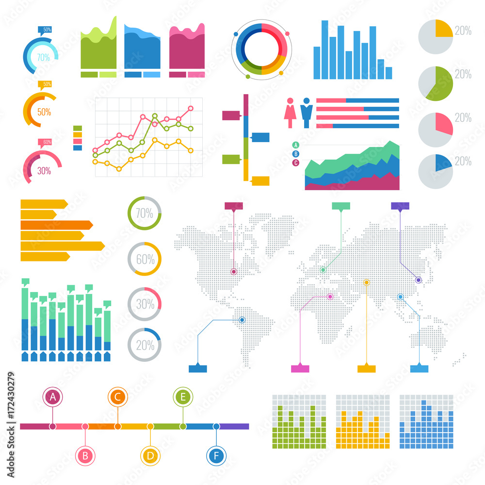 Vector Big set of infographics elements Graphics colourful for display ...