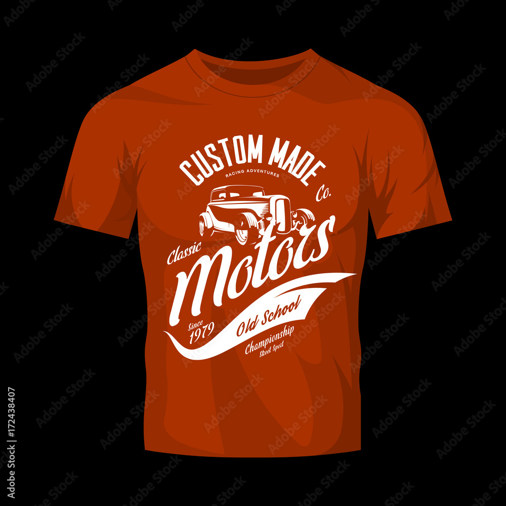 Vintage custom hot rod motors vector logo concept isolated on red t ...