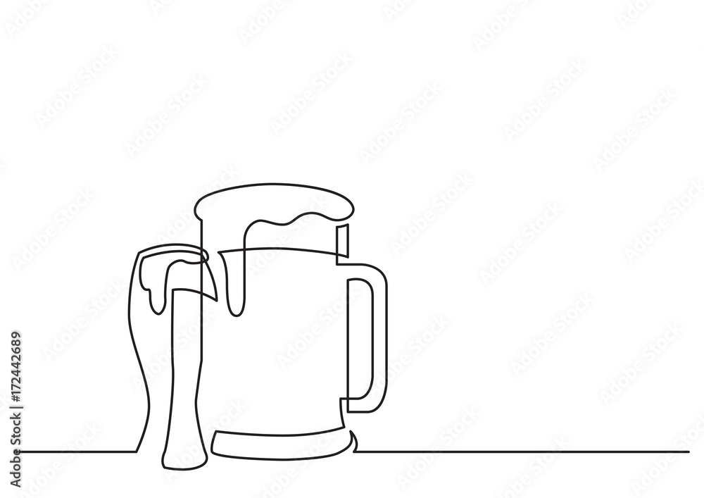 one line drawing of isolated vector object - beer pint and glass Stock ...