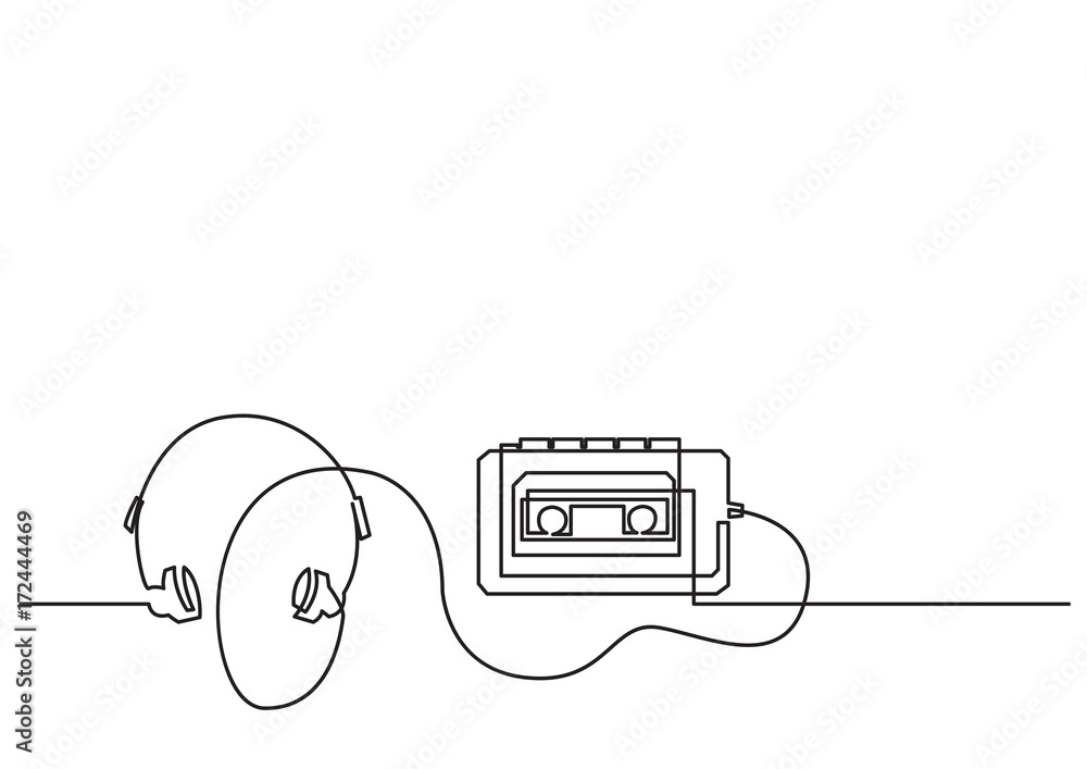 one line drawing of isolated vector object - retro portable cassette ...
